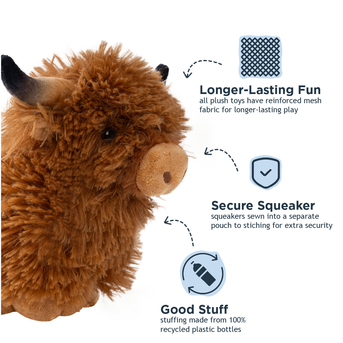 Tall Tails Plush Sensory Toys For Dogs | Highland Cow with Squeaker Dog Toy